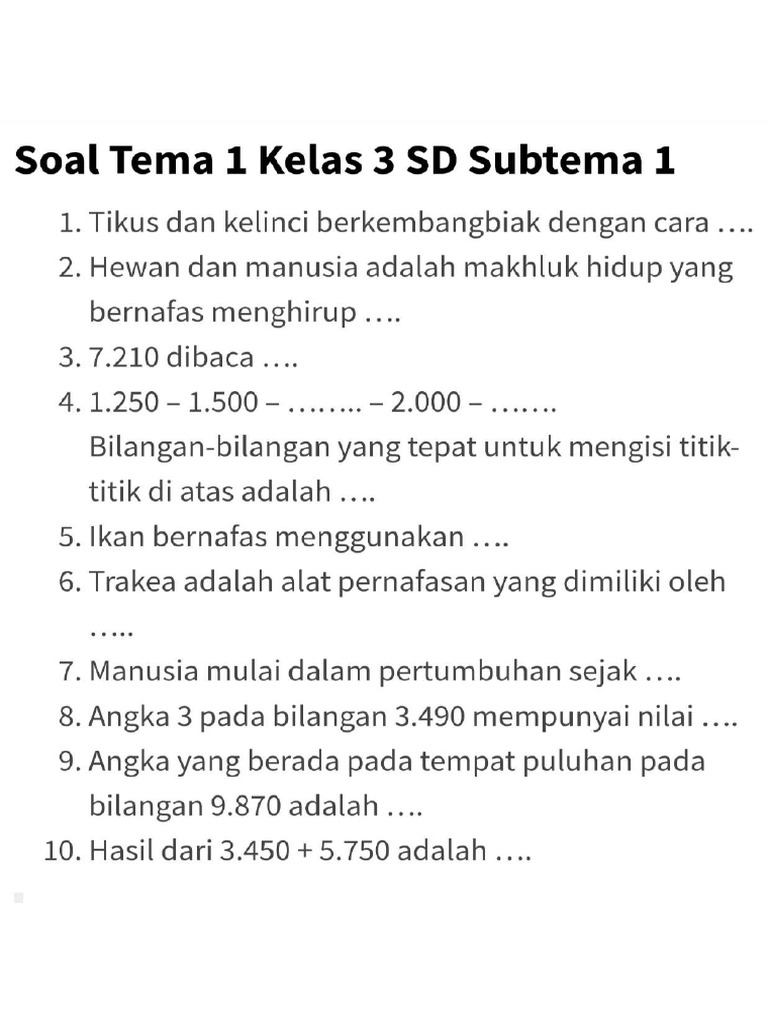 Soal Esay Tema 1 Kelas 3 SD | PDF