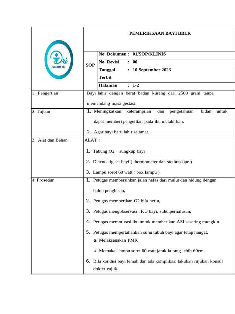 Sop Pemeriksaan BBLR | PDF
