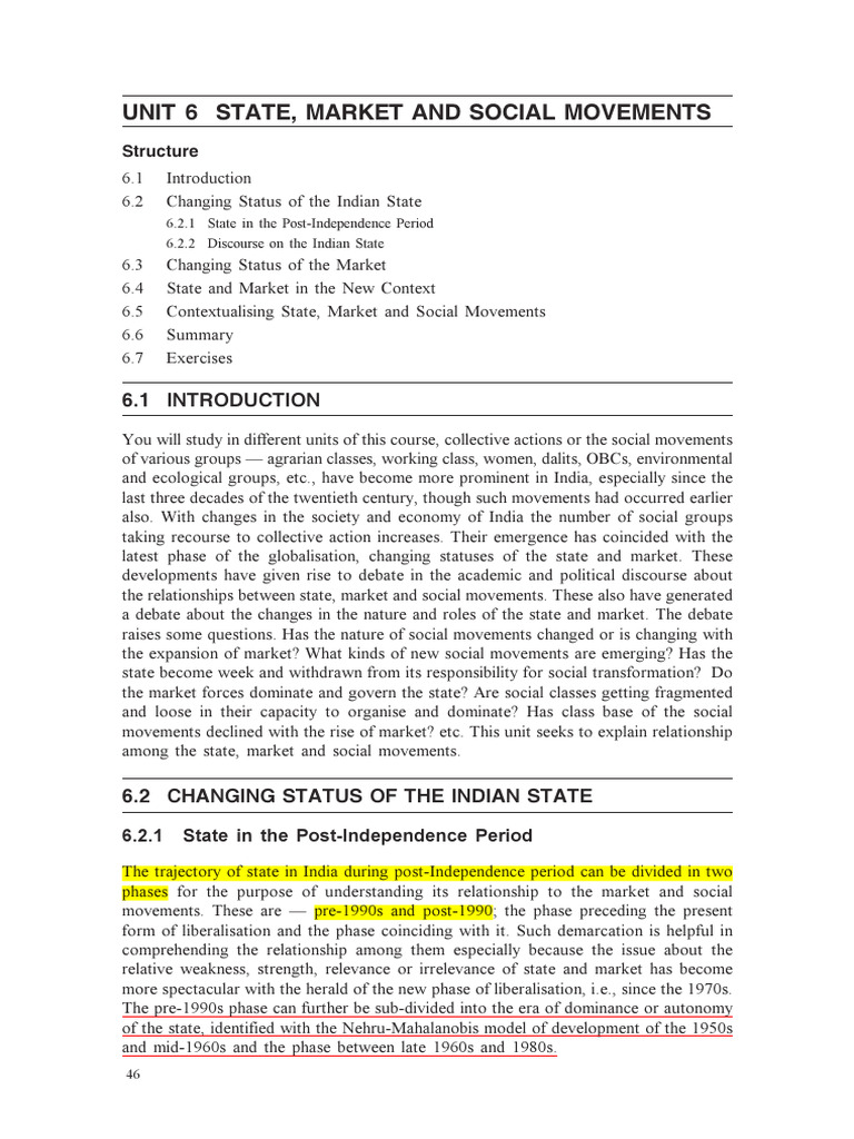 Unit-6 State, Market and Social Movements | PDF