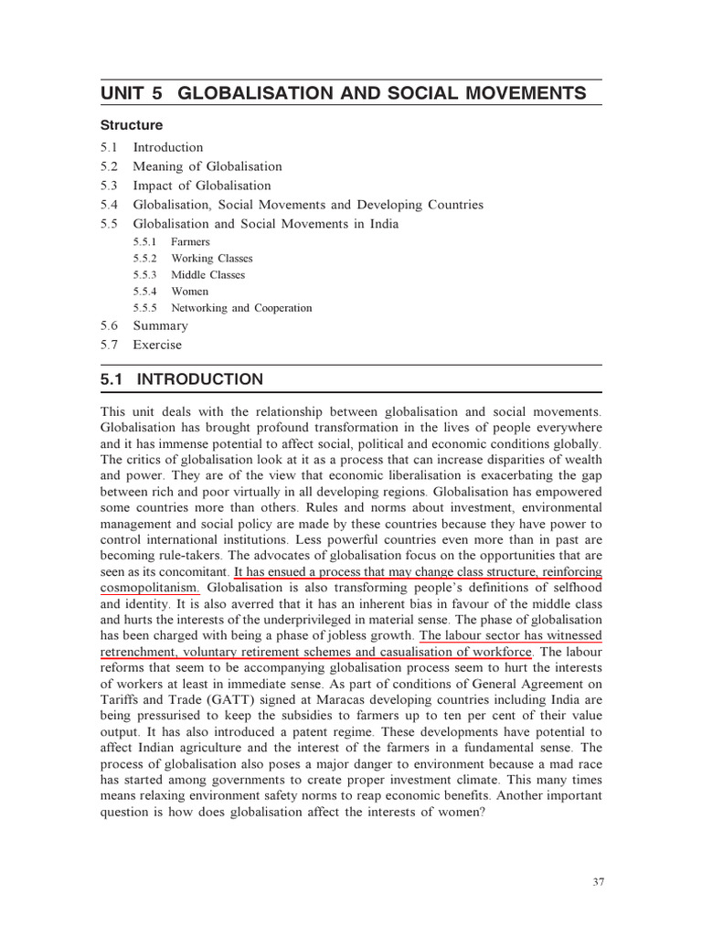 Unit-5 Globalisation and Social Movements | PDF