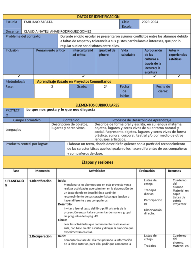 Planificación Abpc | PDF | Evaluación