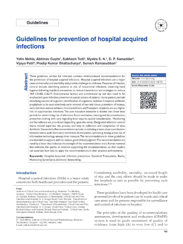 Guidelines For Prevencion of Hospital Acquired Infections - Compressed | PDF