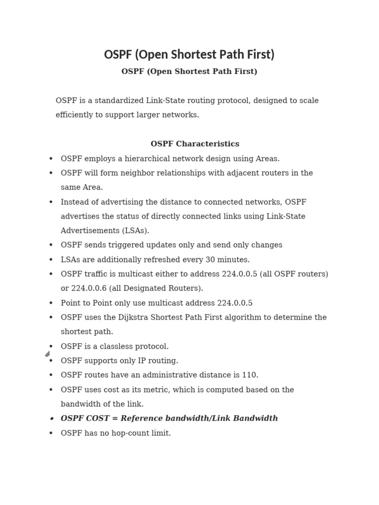 Basic Notes on OSPF (Open Shortest Path First) | PDF Basic Notes on OSPF (Open Shortest Path First) | PDF