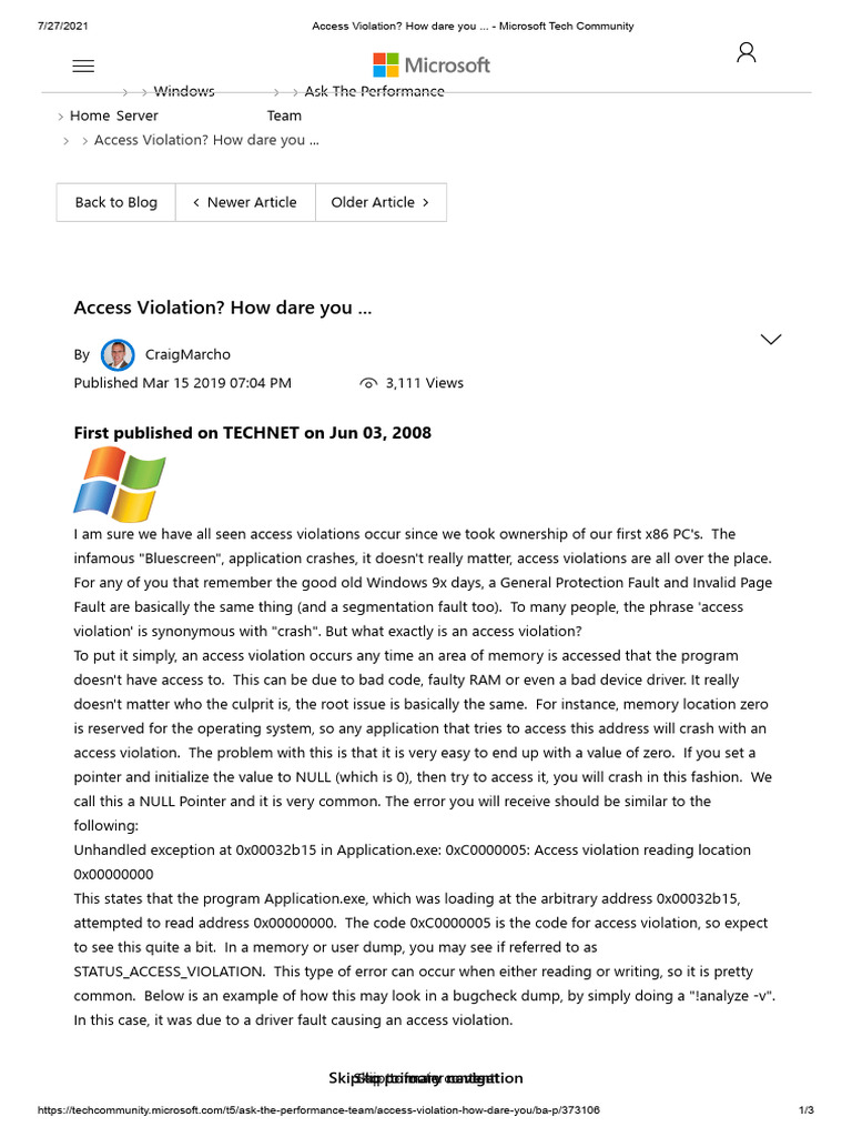 Access Violation - How Dare You ... - Microsoft Tech Community | PDF