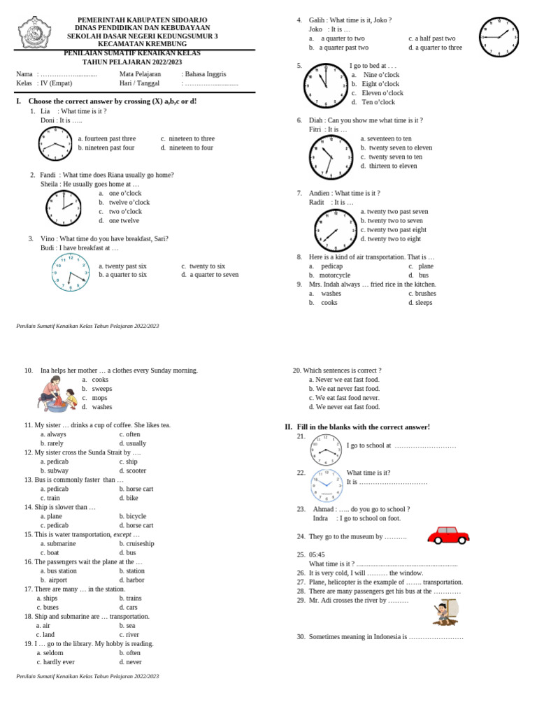 Soal Pas B.inggris KLS 4 | PDF