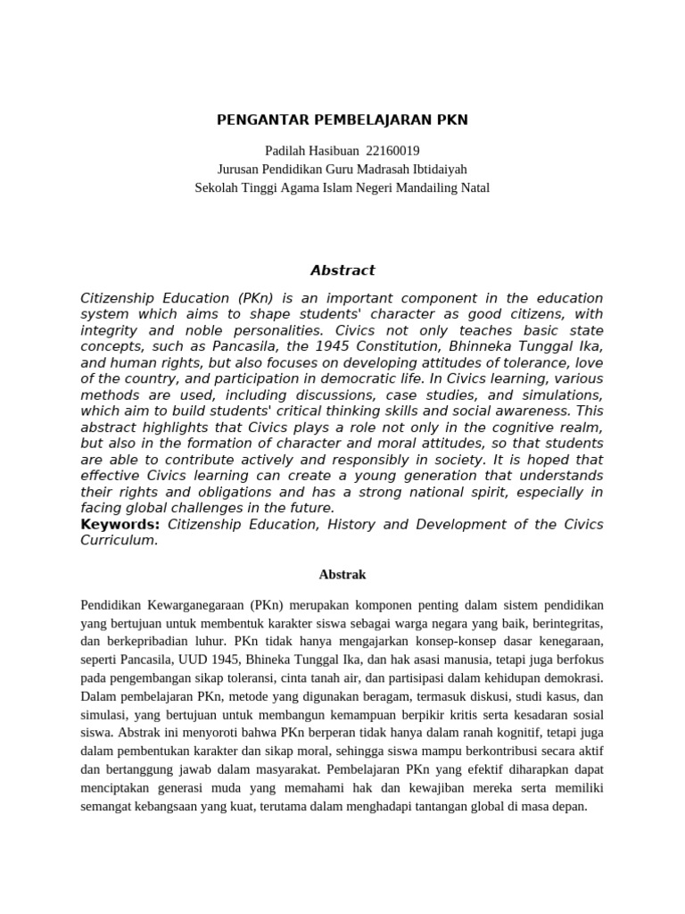 Pengantar Pembelajaran PKN | PDF