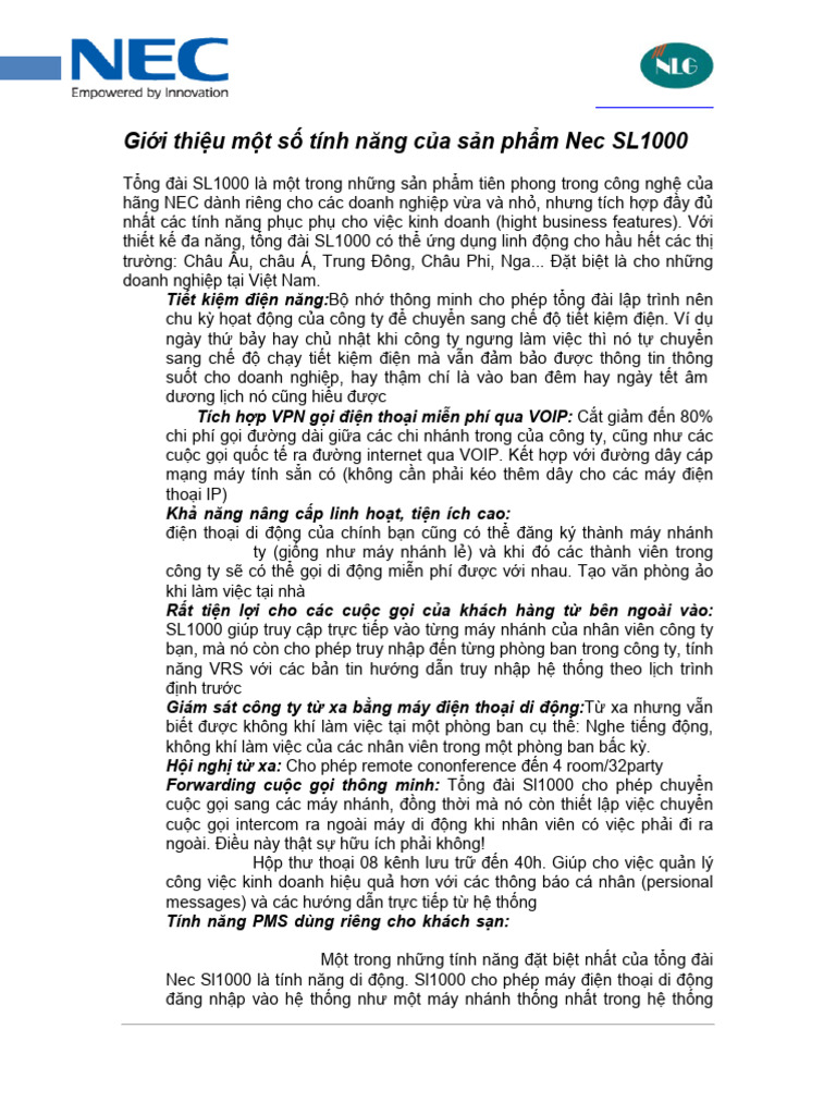 Gioi Thieu Nec SL1000 | PDF