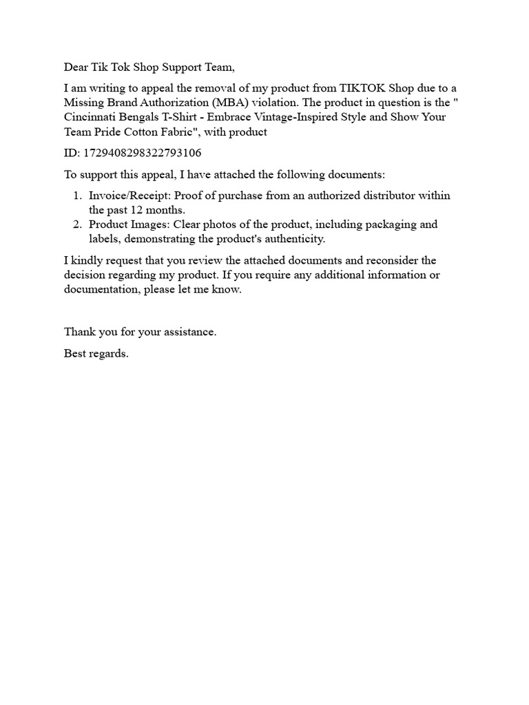 Dear Tik Tok Shop Support Team | PDF