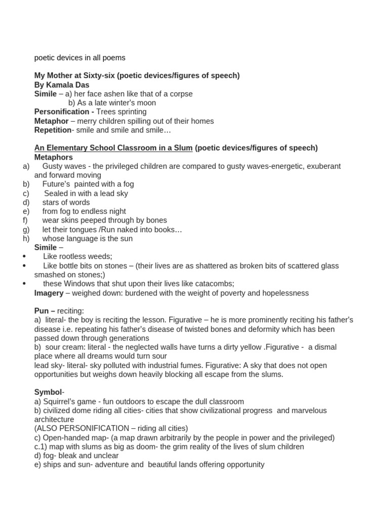 Poetic Devices in Notable Poems | PDF