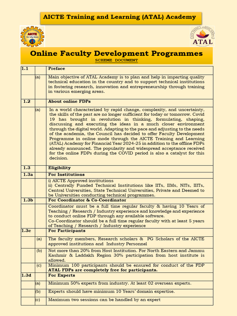 ATAL Online FDP Scheme Document 2024-25 | PDF