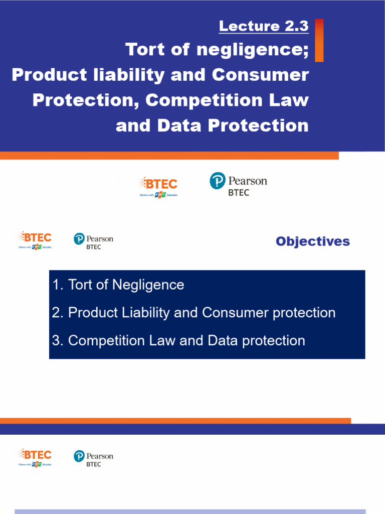 Lecture 2.3 - Tort of Negligence, Consumer Protection and Competition Law | PDF