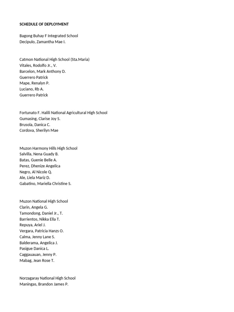 BSED Deplyment Schedule 1st Sem 2024 | PDF