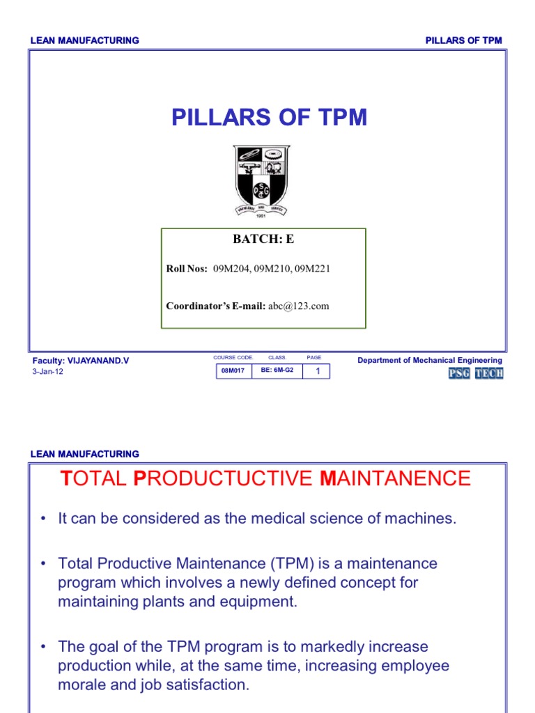 Pillars of TPM Pillars of TPM | PDF | Lean Manufacturing | Engineering