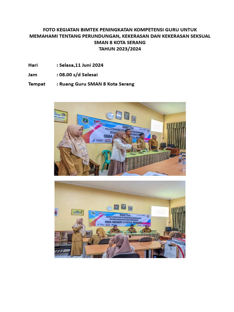 Foto Kegiatan Bimtek Tentang Perundungan, Kekerasan Dan Kekerasan Seksual | PDF