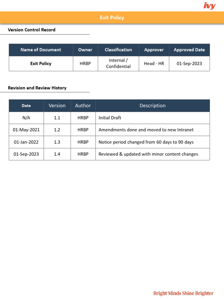 Ivy Employment Exit Policy v1.4 | PDF