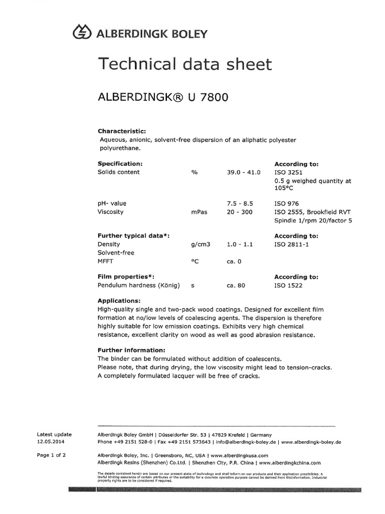 U 7800 - TDS & MSDS | PDF