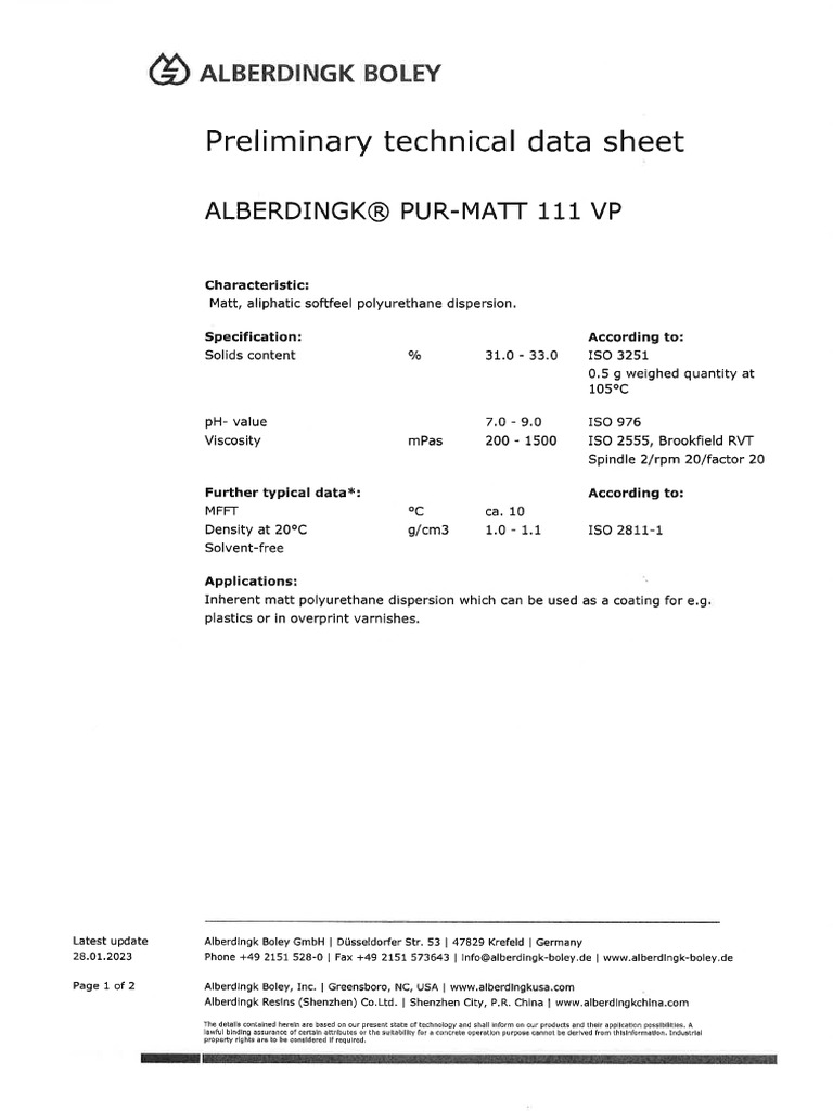 Pur Matt 111 TDS & MSDS | PDF