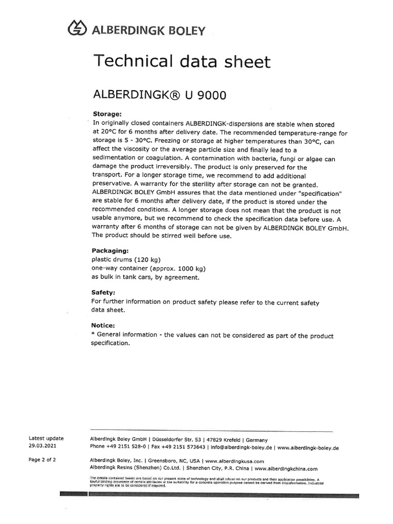 U 9000 TDS & MSDS | PDF