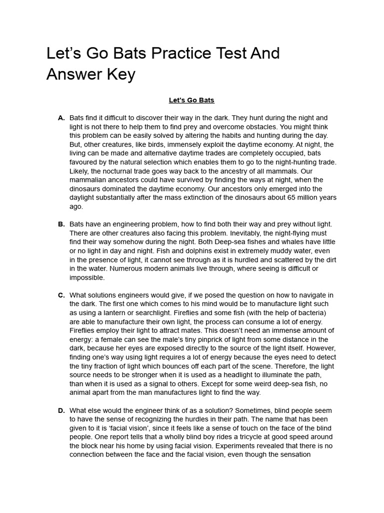 Let S Go Bats Practice Test and Answer Key 3a70aa1b47 | PDF