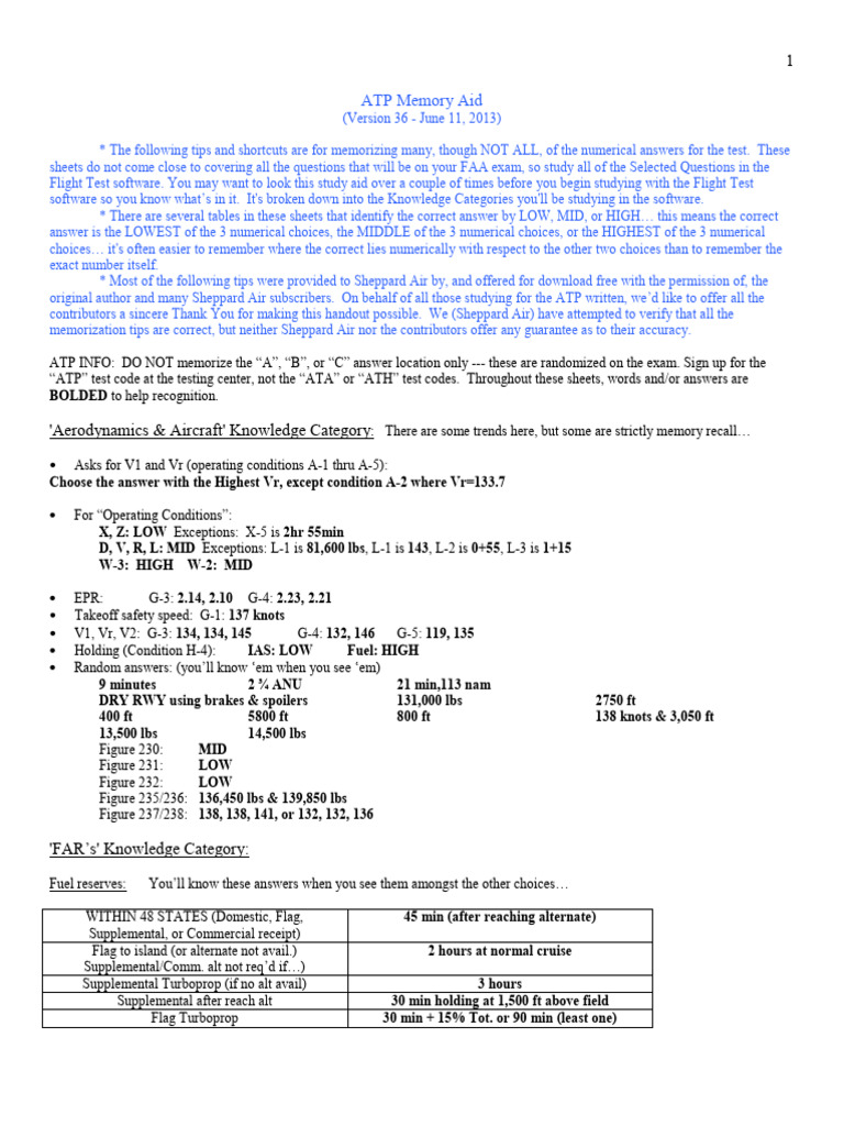 ATPMemory Aid | PDF | Aviation | Aircraft