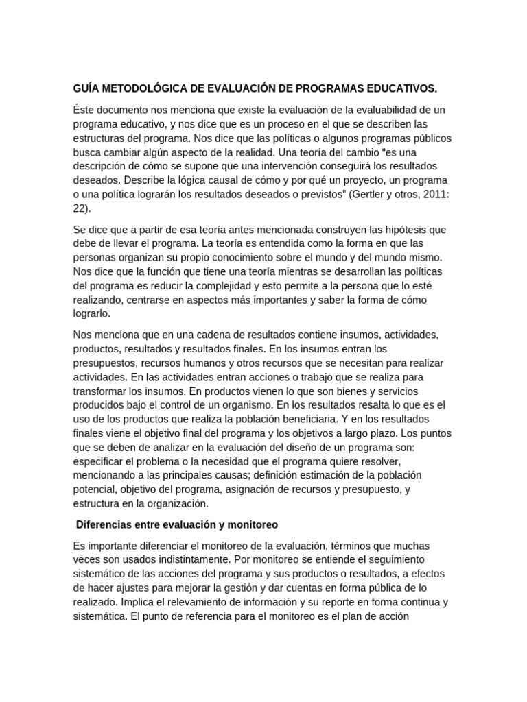 Guía Metodológica de Evaluación de Programas Educativos | PDF