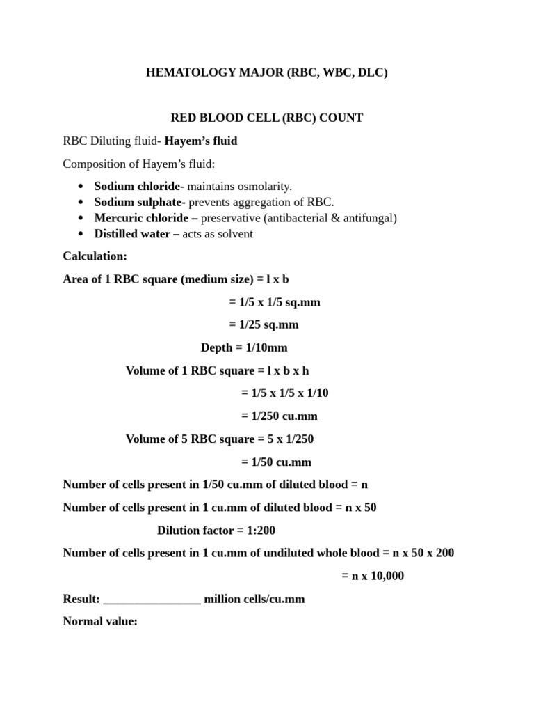 Hematology Practicals Questions (Major & Minor) | PDF