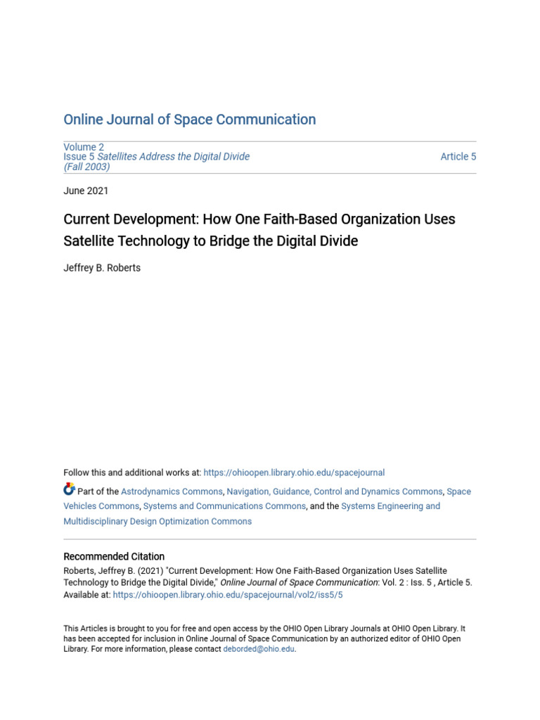 Current Development - How One Faith-Based Organization Uses Satell | PDF