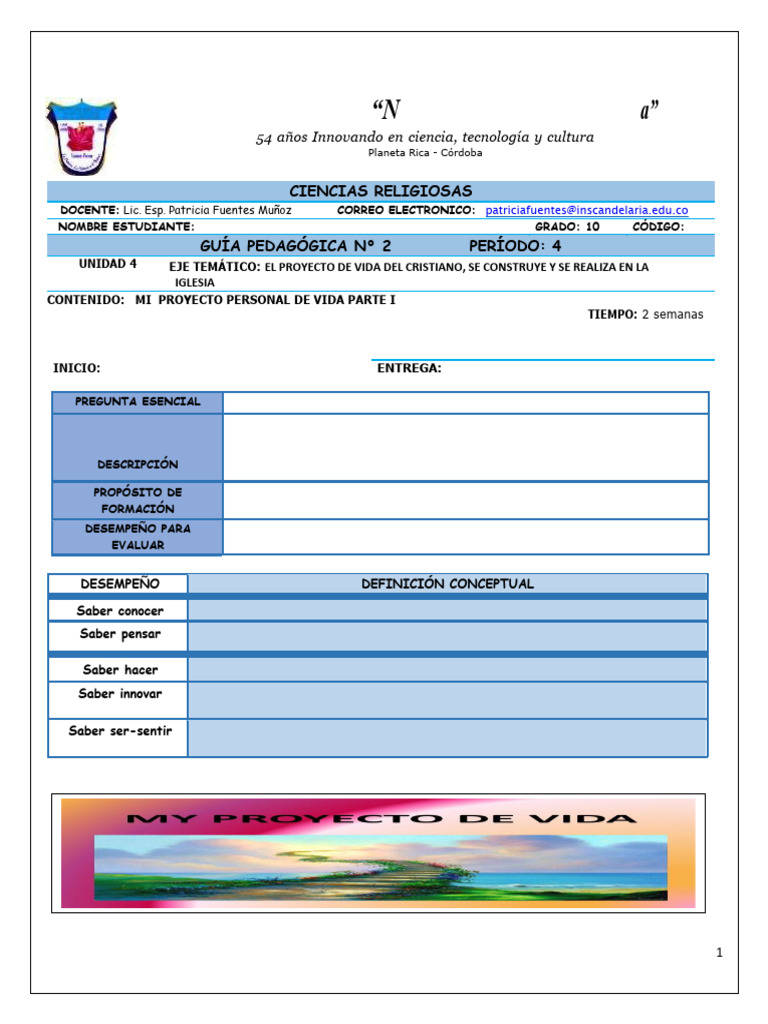 Proyecto de Vida Grado 10 Cuarto Período 2024 | PDF