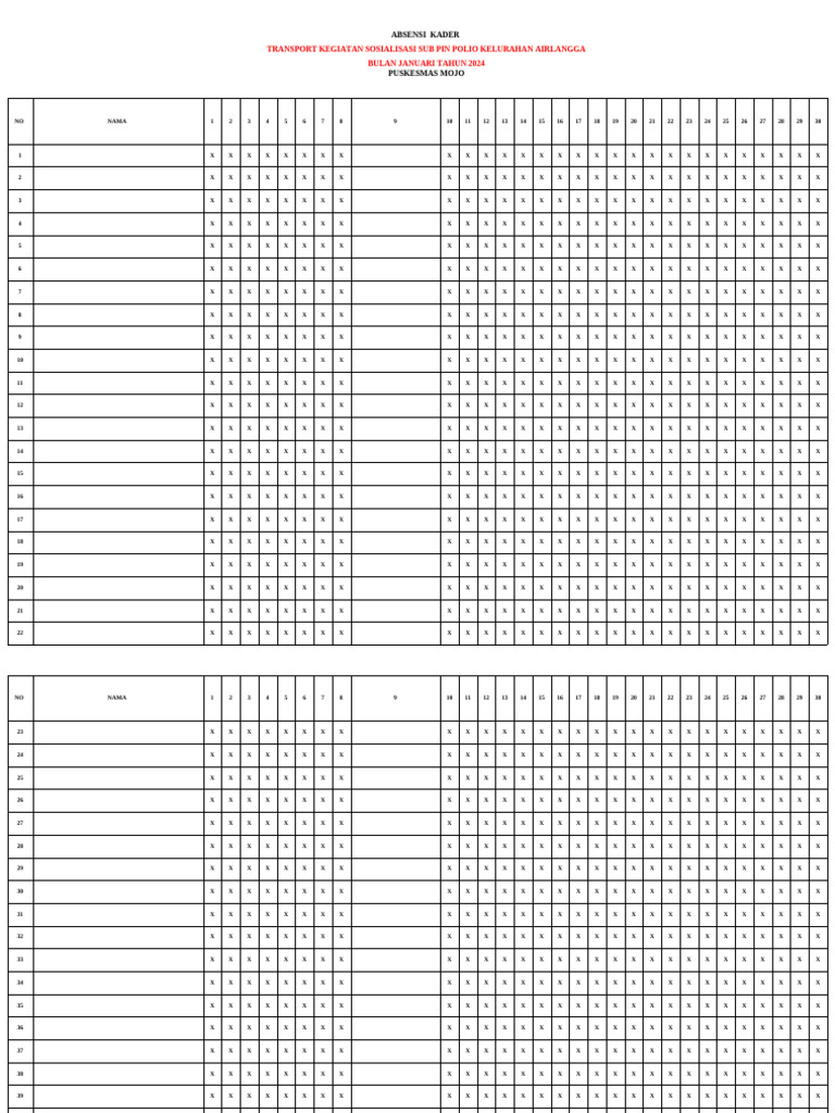 Format Absen Silang Transport | PDF