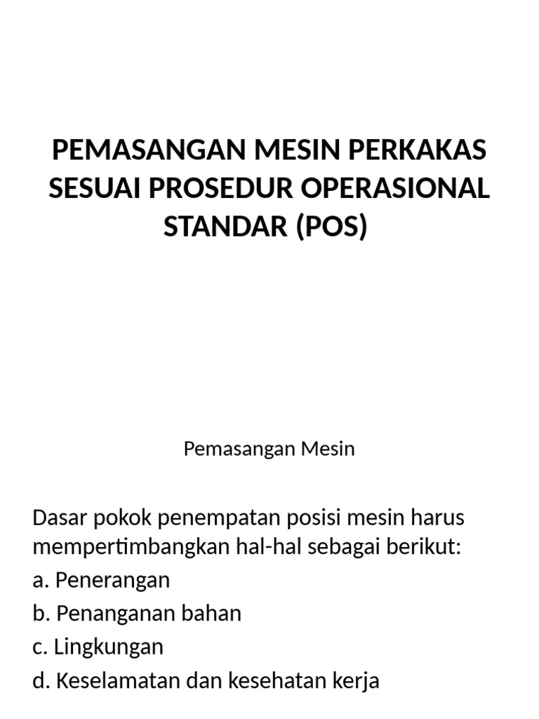 Pemasangan Mesin Sesuai Sop | PDF