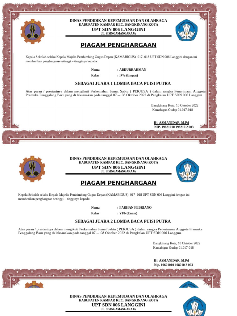 Piagam pramuka LOMBA PUISI | PDF