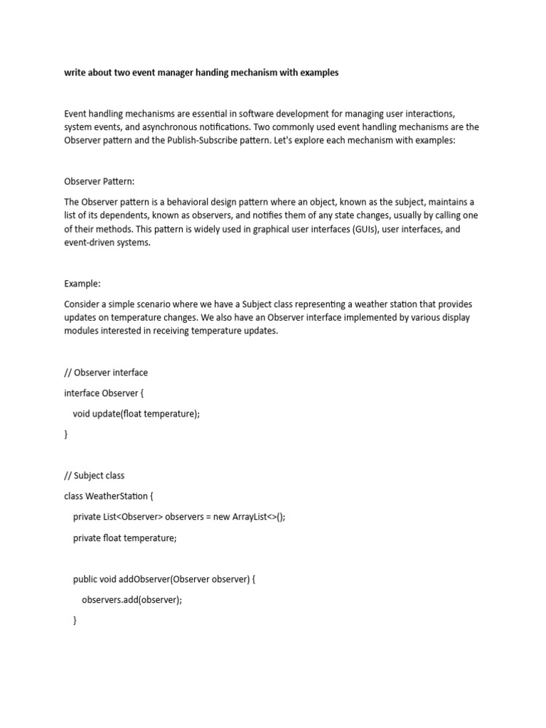Write About Two Event Manager Handing Mechanism With Examples | PDF