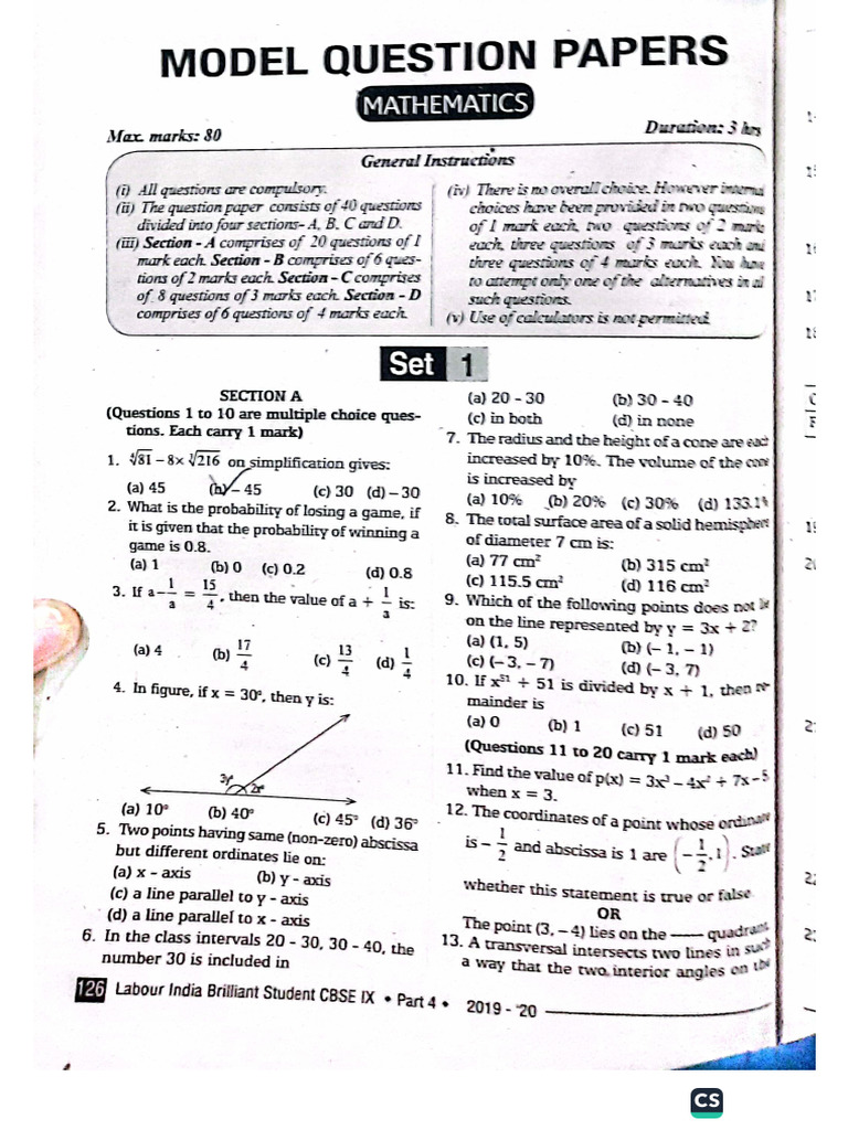 Maths Model Question Paper PT2 | PDF