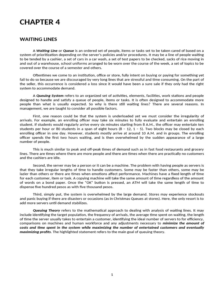 Chapter 3 Waiting Lines | PDF