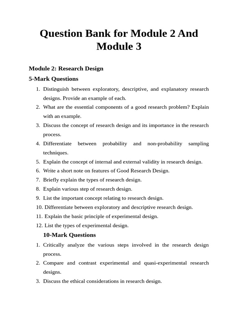 Question Bank For Module 2 and Module 3 | PDF | Validity (Statistics) | Art