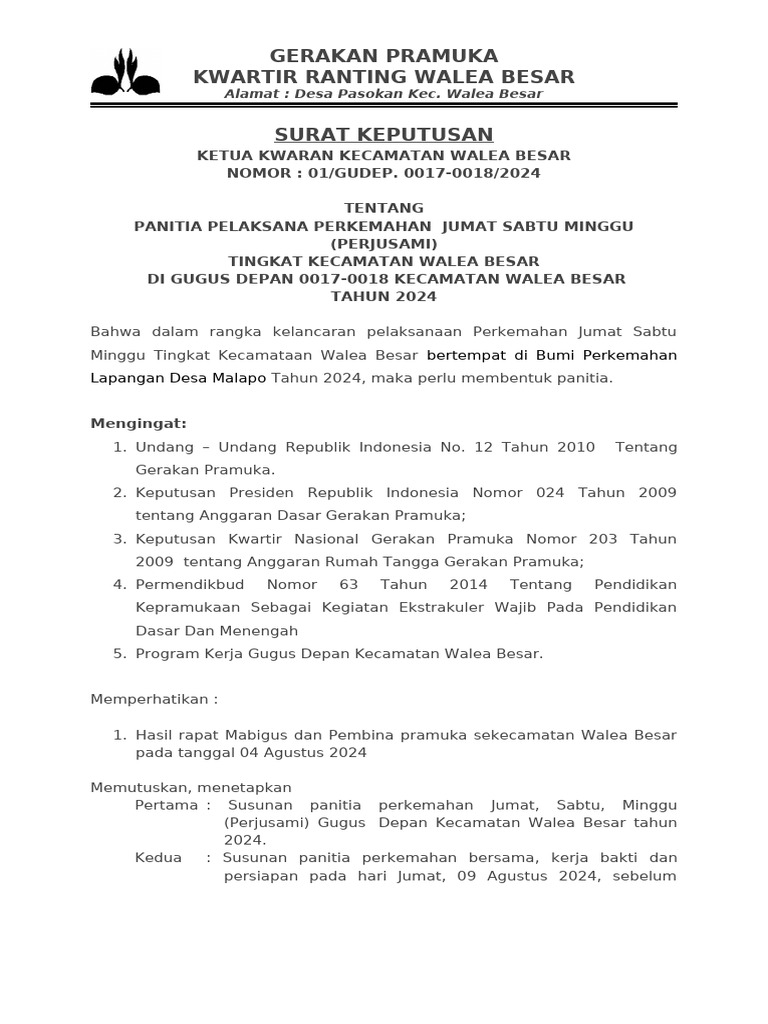 SK Panitia Kegiatan Pramuka | PDF