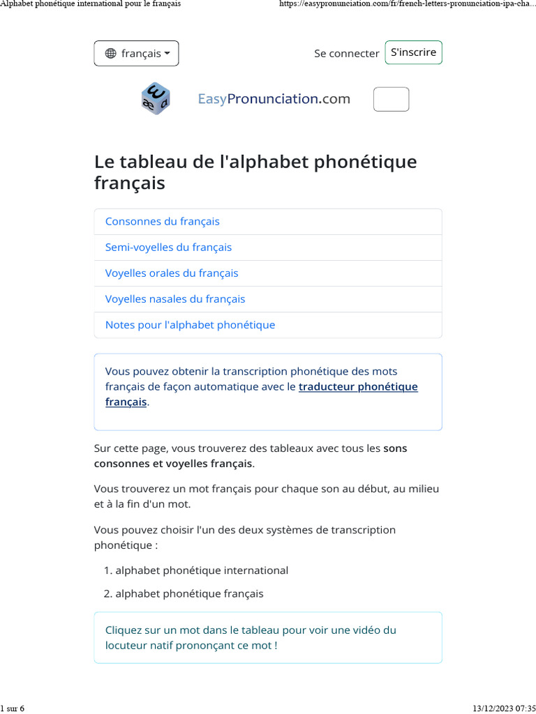 Alphabet Phonétique International Pour Le Français | PDF