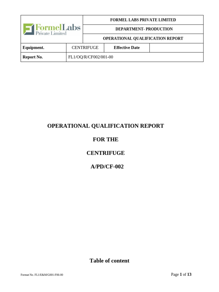 CF-002 OQ Report | PDF