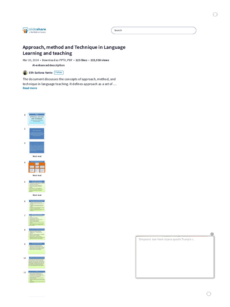 Approach, Method and Technique in Language Learning and Teaching | PDF