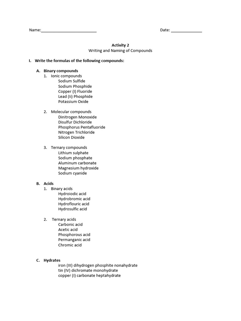 Activity 2 Chemical Nomenclature PDF | PDF