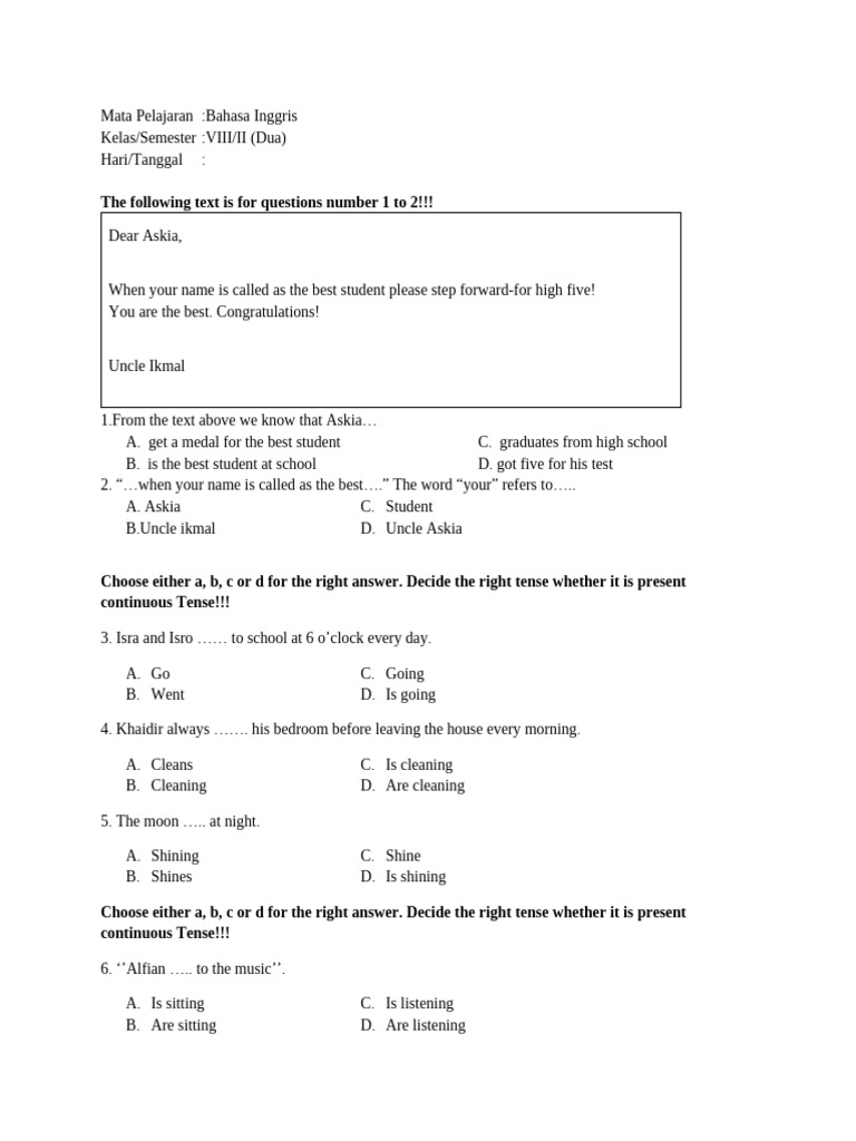 Master Soal BING VIII | PDF