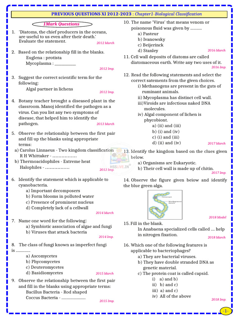 Hsslive - Xi - Bot - Chapter 1 Biological Classification | PDF | Fungus | Bacteria