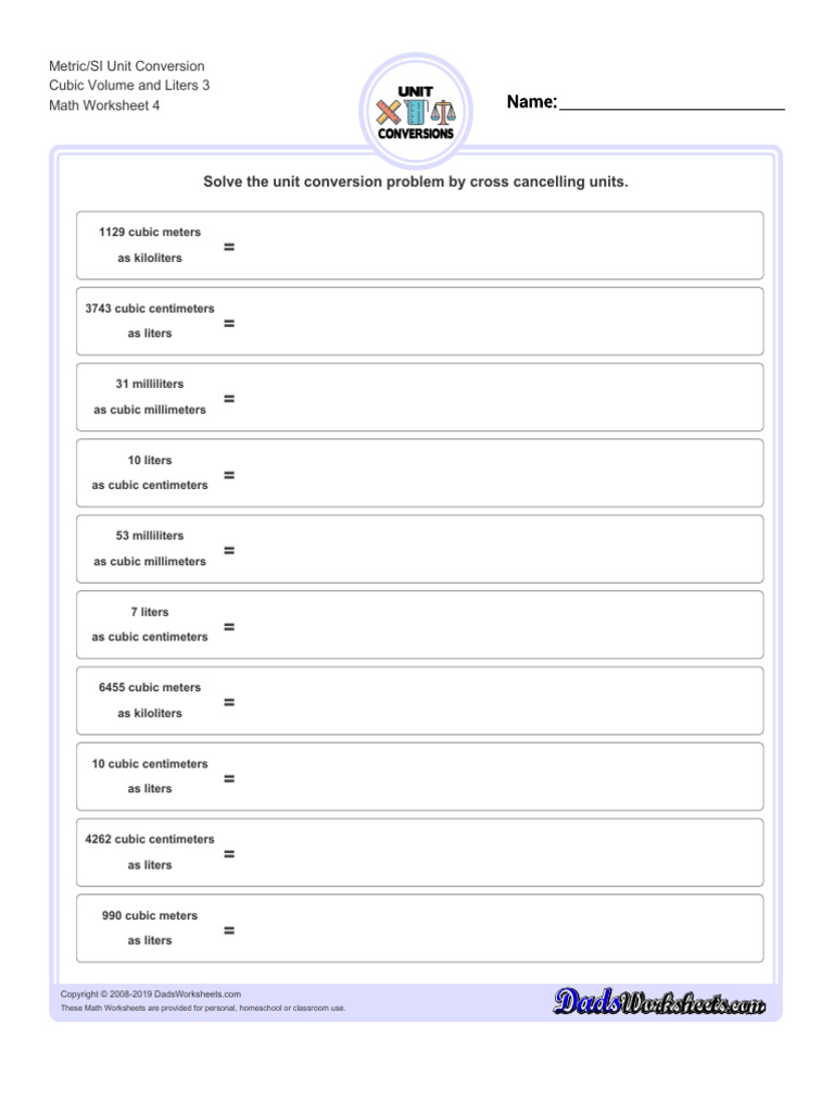 Metric Unit Conversions Cubic Volume To Liters 3 v4 | PDF
