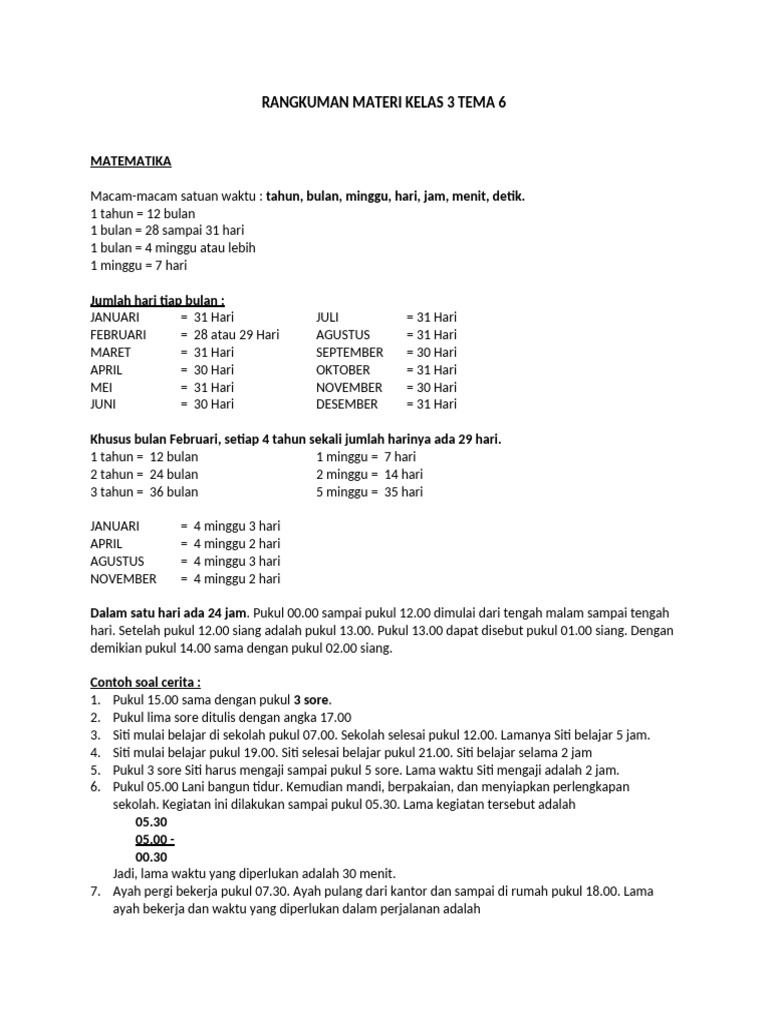 Rangkuman Materi Mtk Tema 6 | PDF