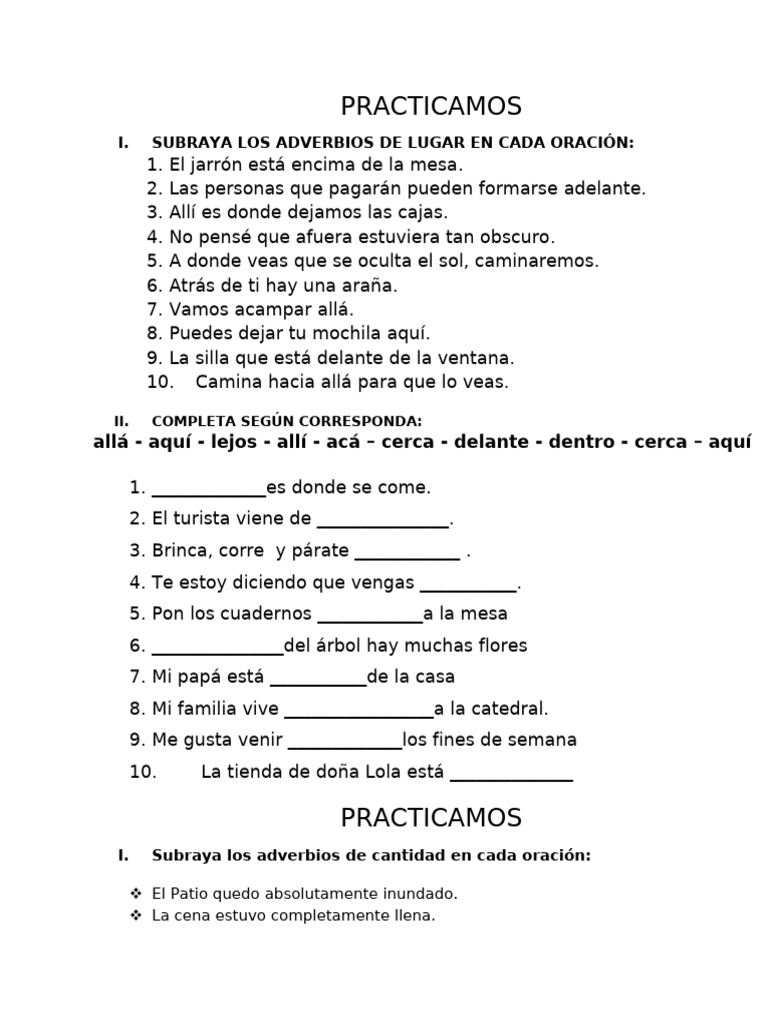Adverbios Ejercicios | PDF