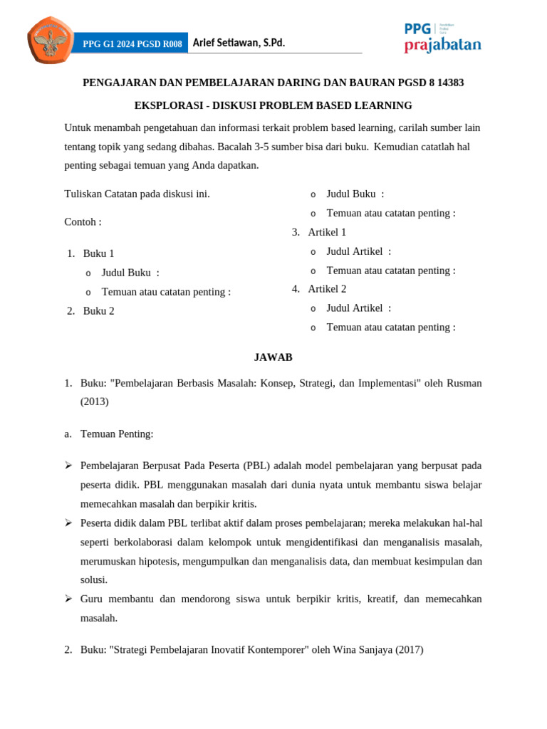 T1 - PPDB - Eksplorasi - Diskusi Problem Based Learning - R8 | PDF