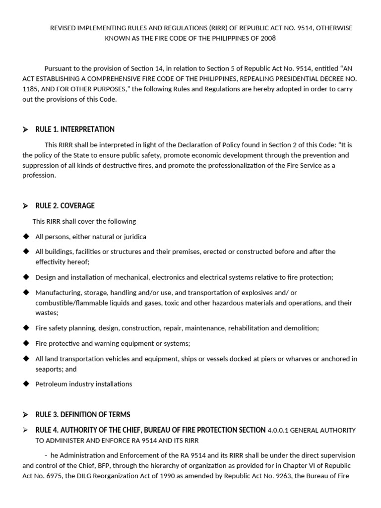 National Fire Code Summary | PDF