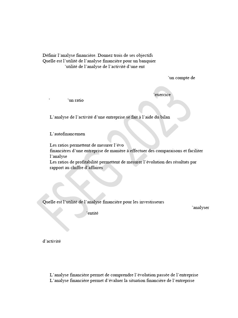 TD 1 Analyse Financiere Licence Fseg 2023 | PDF