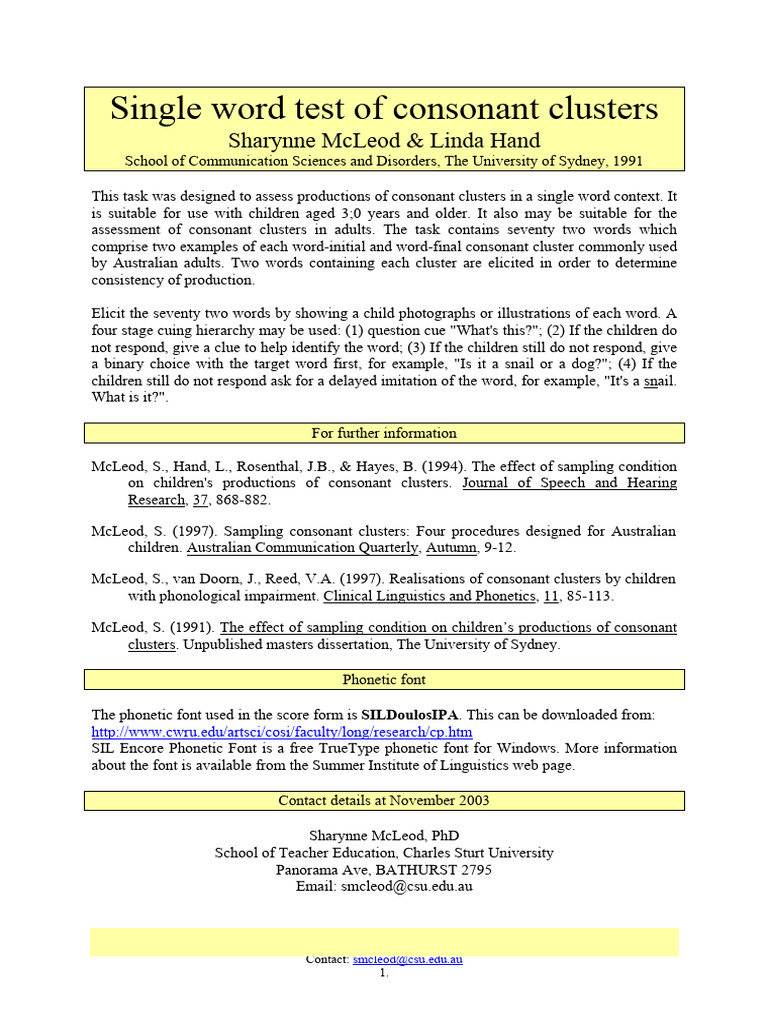 Consonant Cluster Assessment | PDF