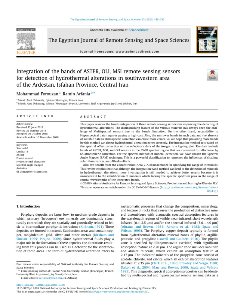 Integration of The Bands of ASTER, OLI, MSI Remote Sensing Sensors For ...